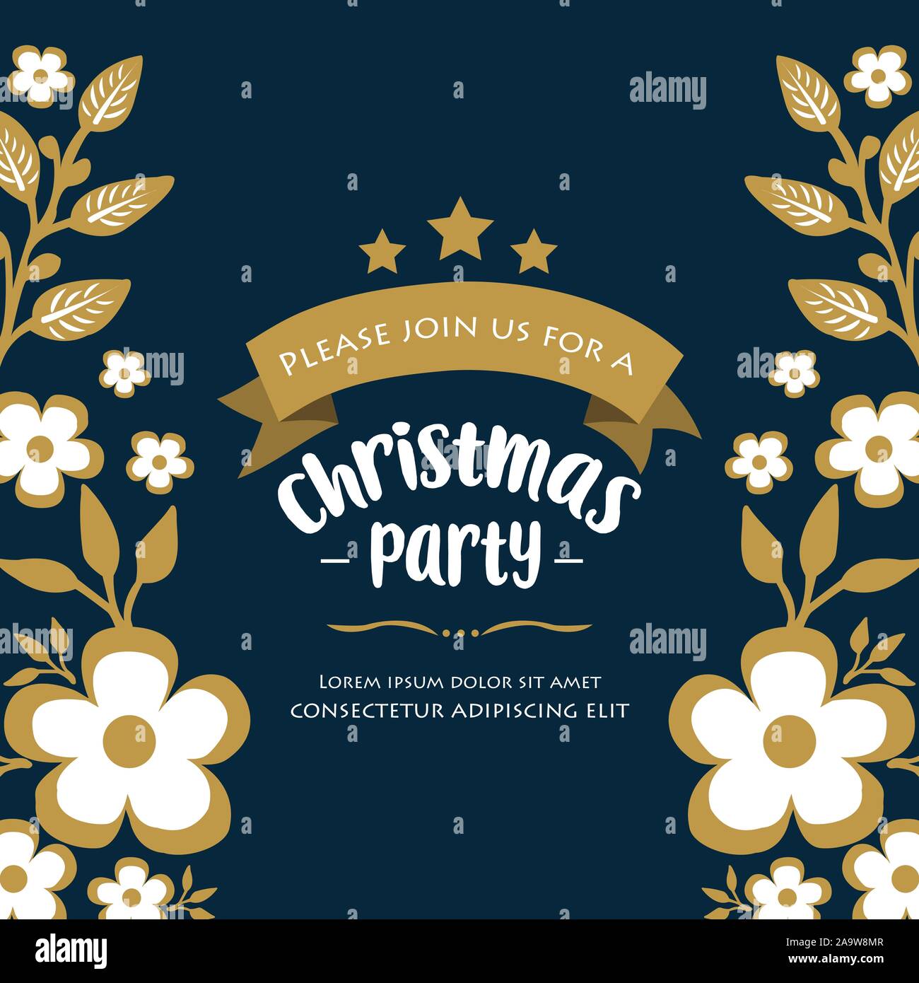 Simple card christmas party, with beautiful wreath frame ornament ...