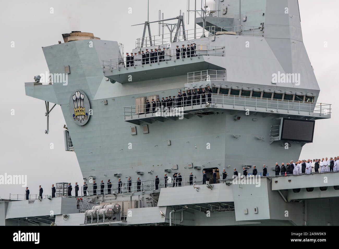 The Royal Navy aircraft carrier HMS Prince of Wales (R09) made it's debut at Portsmouth, UK on ...