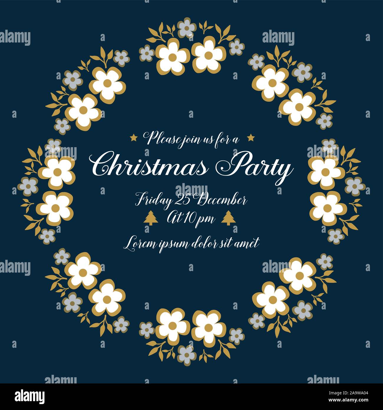 Invitation card template christmas party, with drawing of leaf floral ...