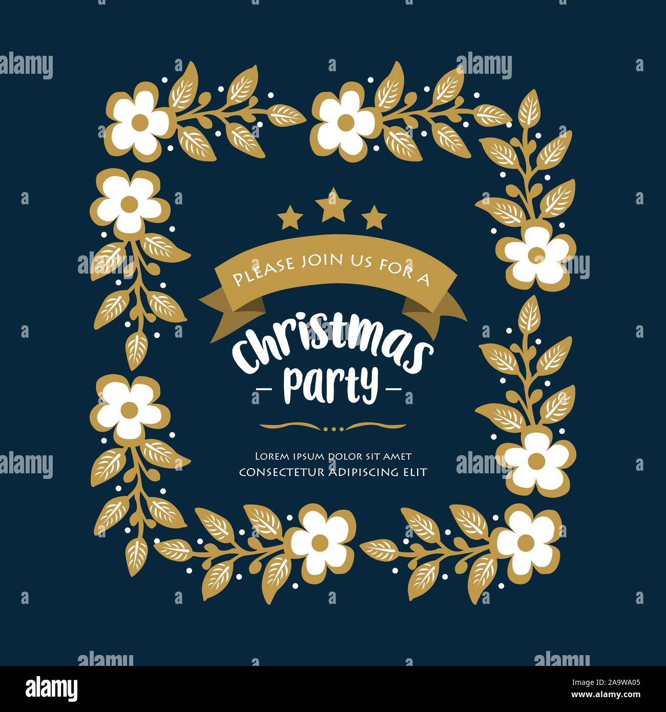 Invitation card template christmas party, with drawing of leaf floral ...