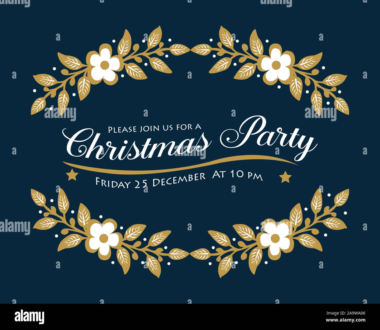 Invitation card template christmas party, with drawing of leaf floral ...