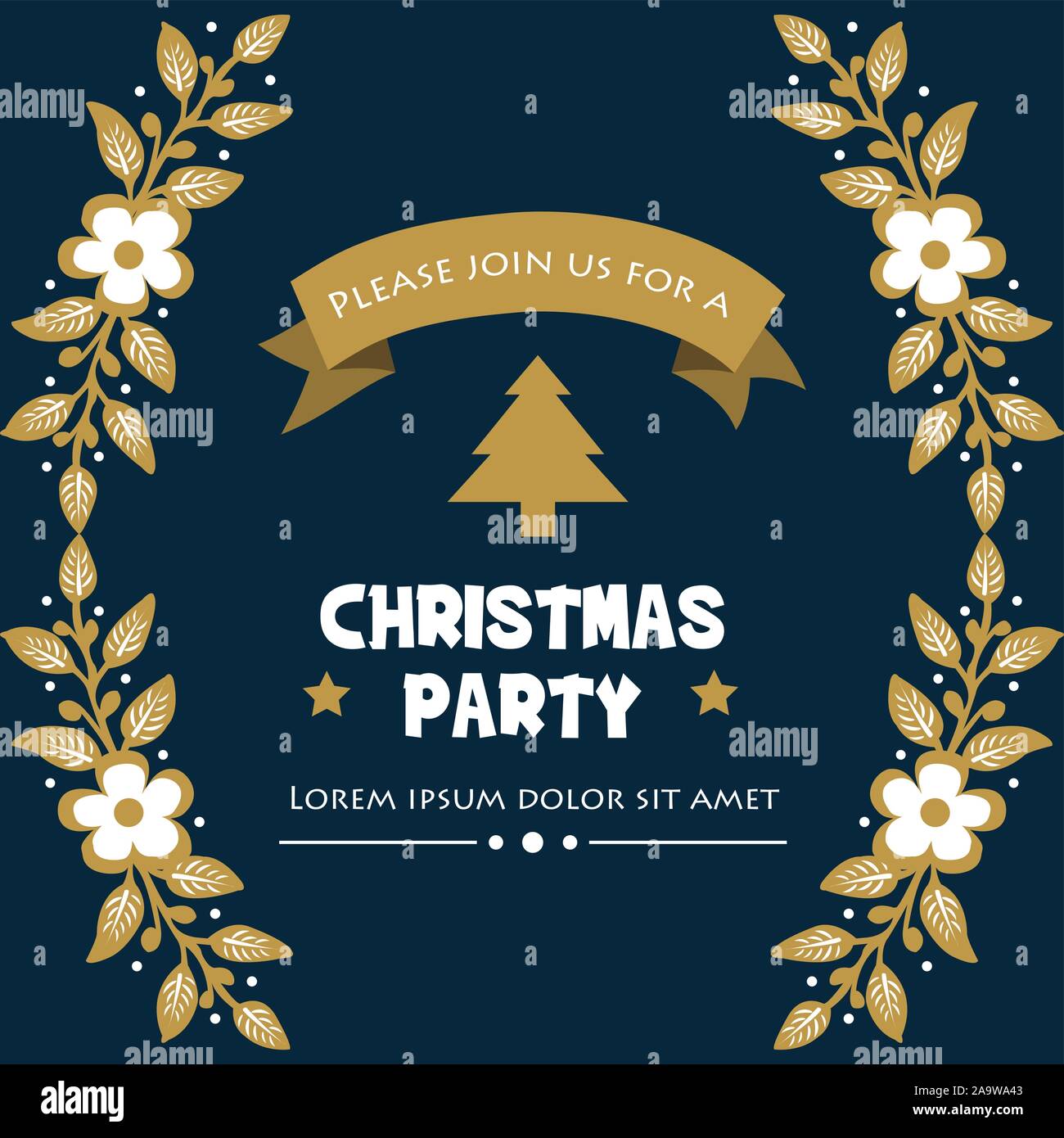 Invitation card template christmas party, with drawing of leaf floral ...