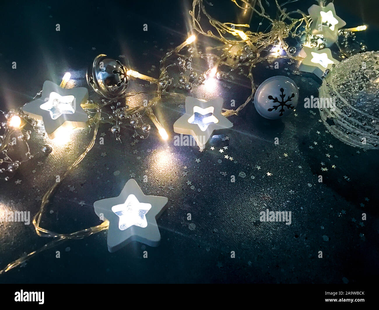 glowing christmas tree star garland lights with glass ball and jingle ...