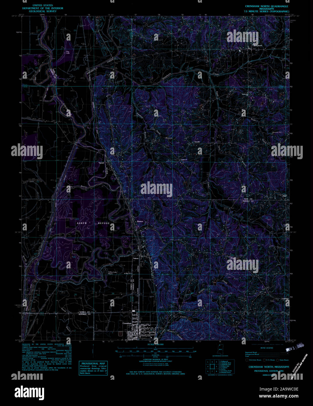 USGS TOPO Map Mississippi MS Crenshaw North 335526 1983 24000 Inverted ...