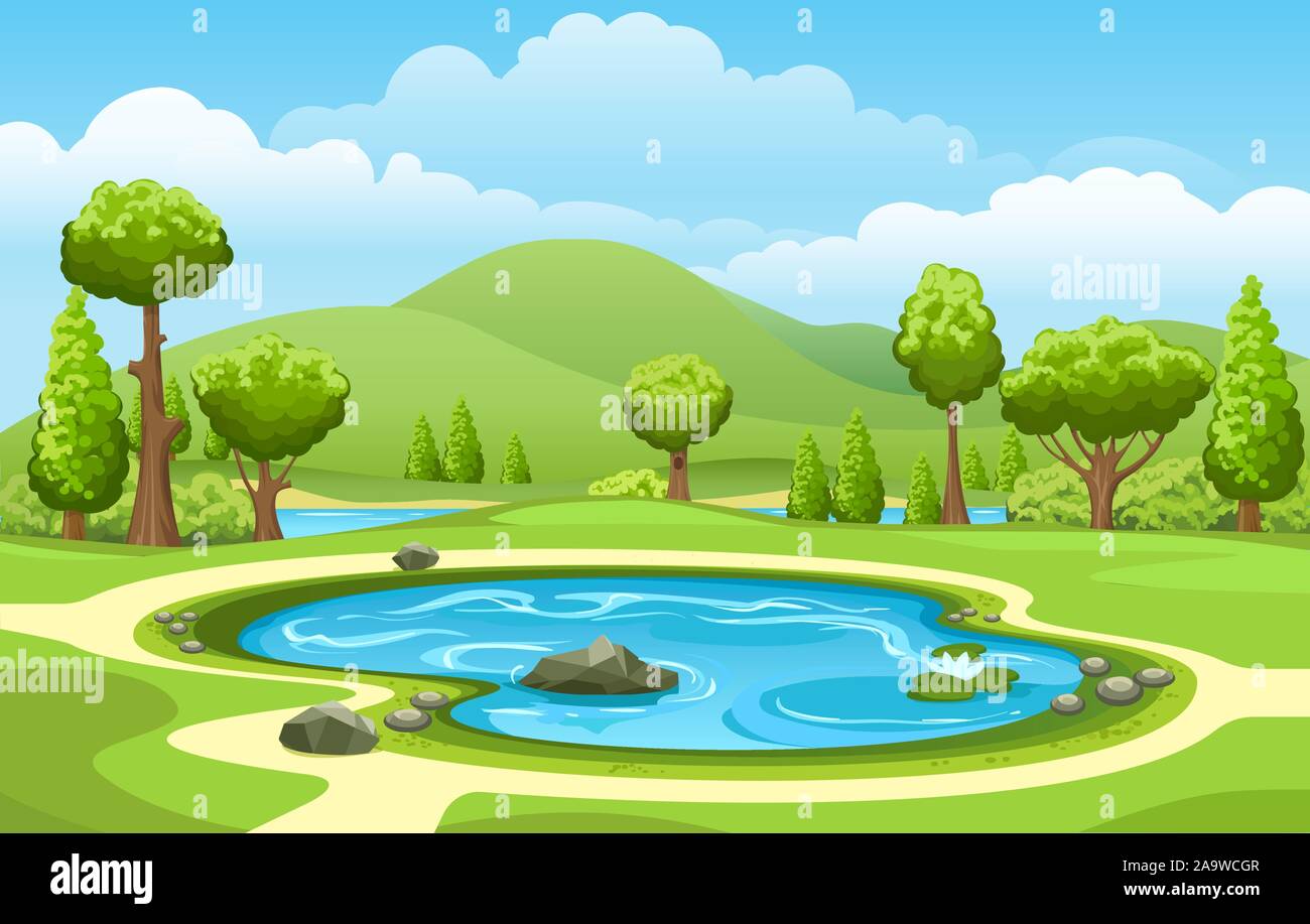 Scenic view stone lake Stock Vector Images - Alamy