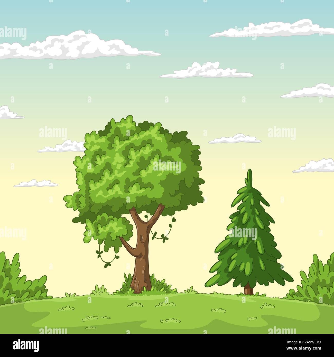 Cartoon summer landscape. Hand drawn vector illustration with separate ...