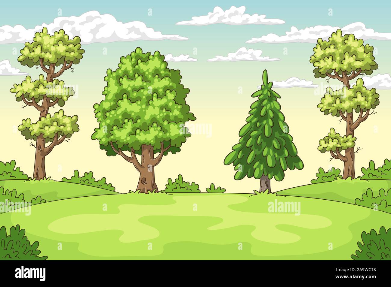 Cartoon summer landscape. Hand drawn vector illustration with separate ...