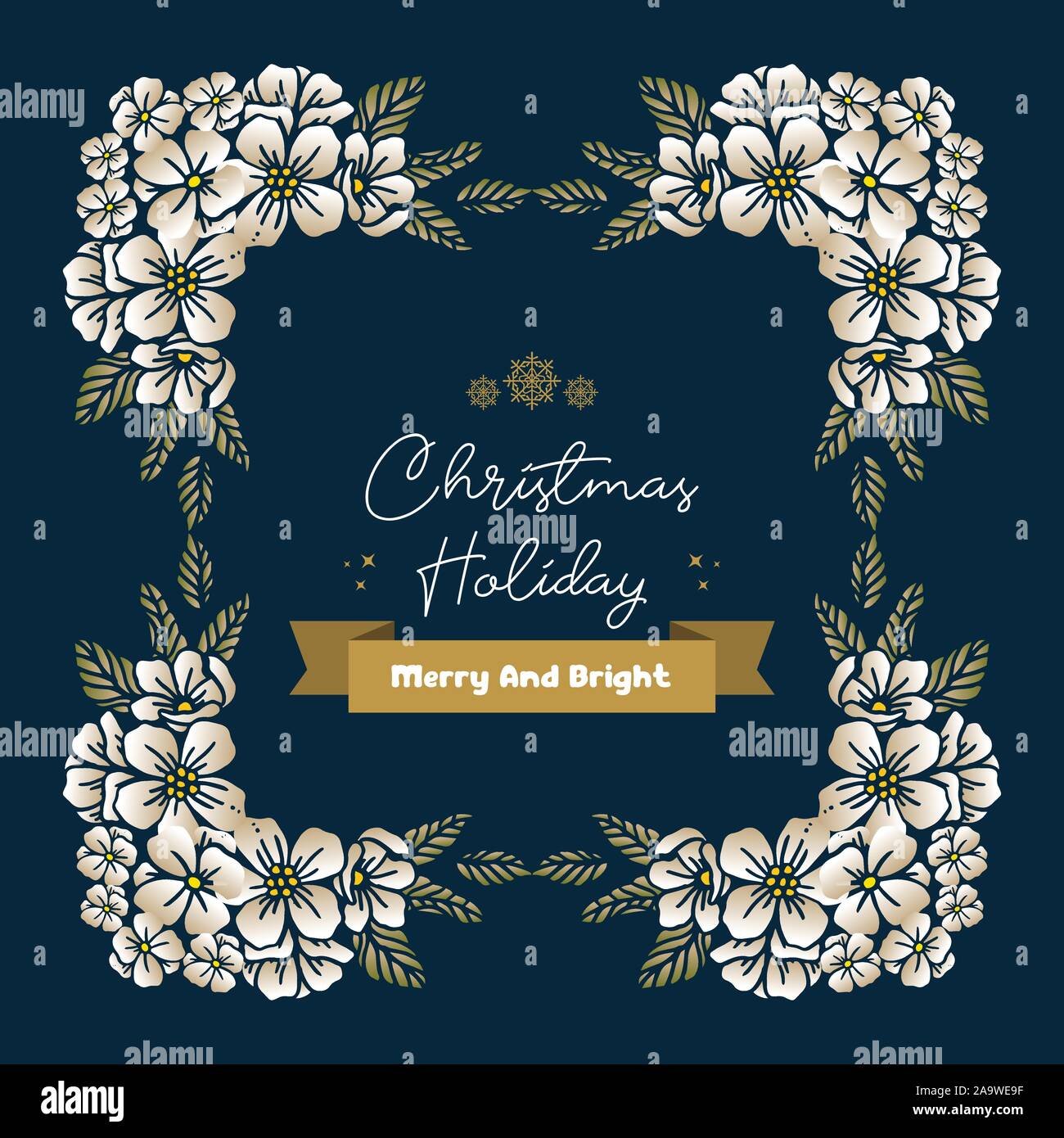 Card template christmas holiday, with beautiful flower frame blooms ...