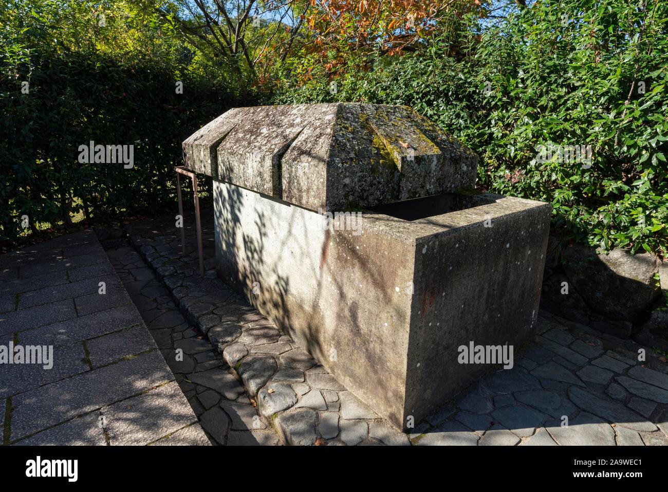 Restored stone coffin of Ishibutai Kofun, Asuka Village, Nara ...