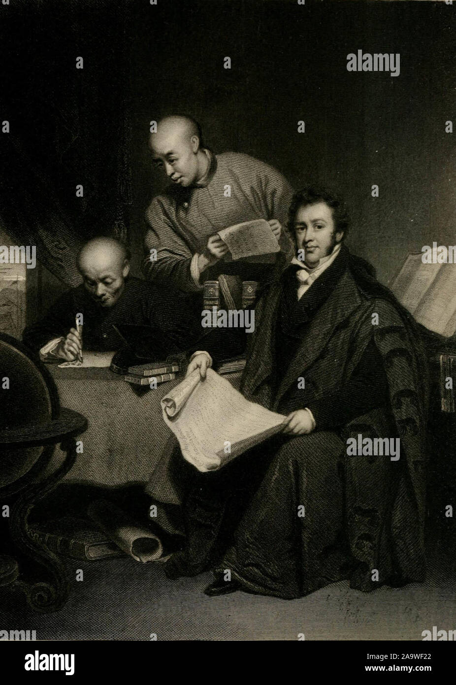 An engraving of George Chinnery's lost Robert Morrison Translating the ...