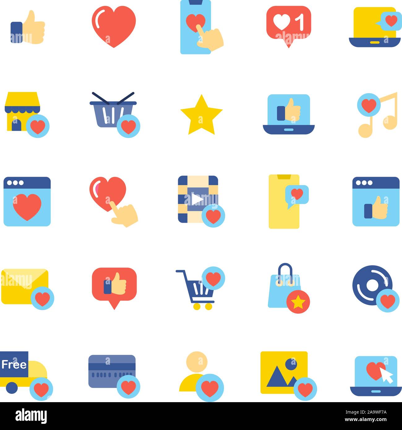 Social Network Like flat icon set. Vector and Illustration Stock Vector ...