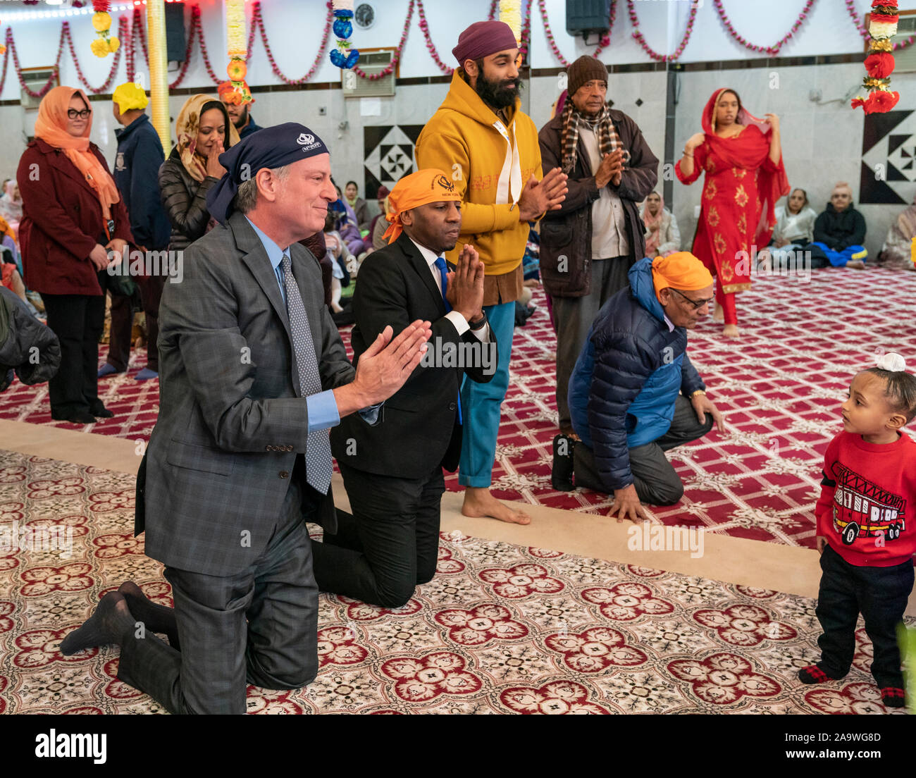 New York, NY - November 17, 2019: Mayor Bill de Blasio prays during ...