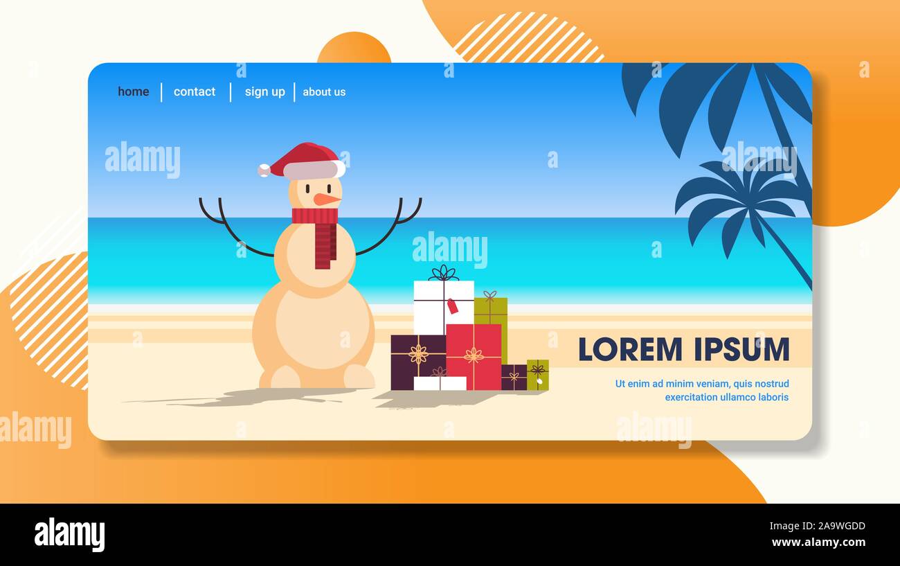 sandy christmas snowman with gift present boxes happy new year vacation ...