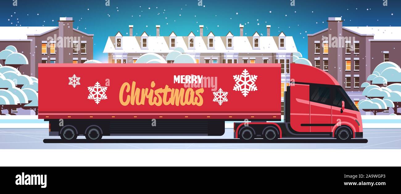 delivery semi truck driving city street shipping transport for merry ...