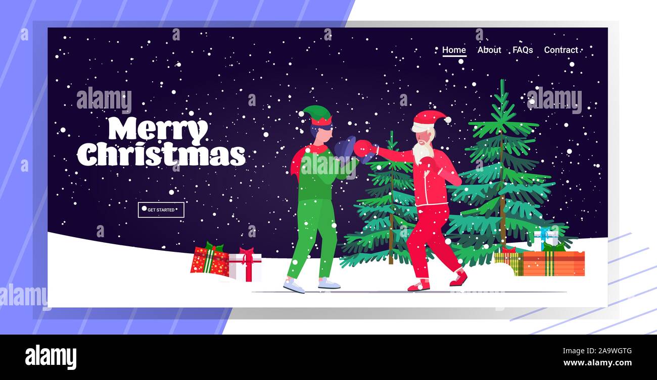 santa claus boxer practicing boxing exercises with elf helper workout ...