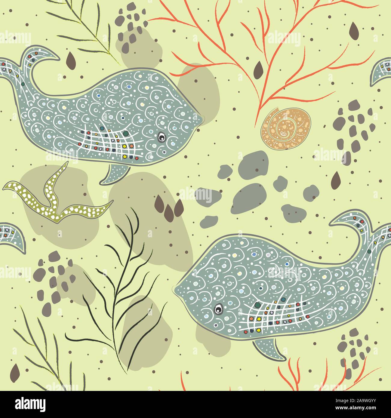 Hand Drawn Marine Life. Hand Drawn Scandinavian Style. Detailed Work ...