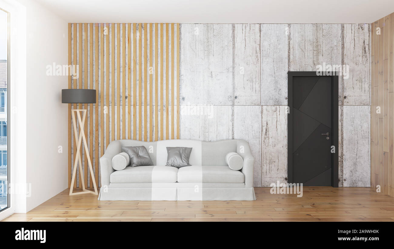 Modern design living room interior with beautiful view . 3D rendering ...