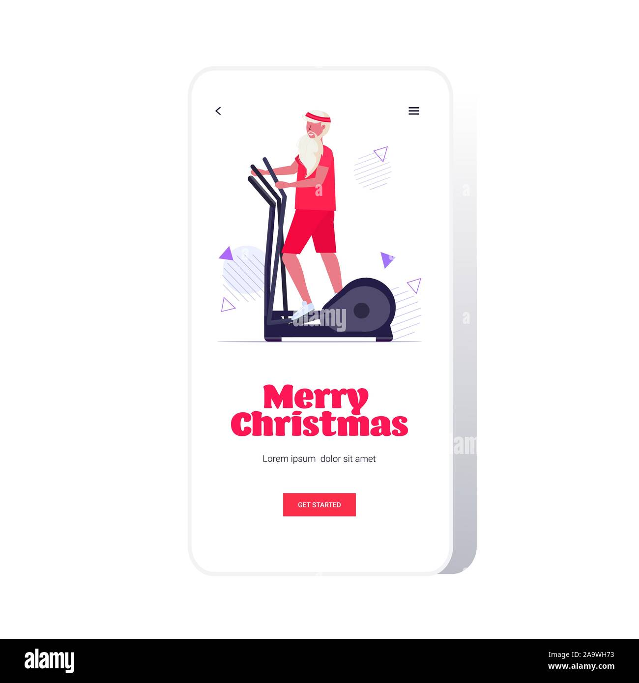 santa claus doing exercises on stepper treadmill bearded man training ...