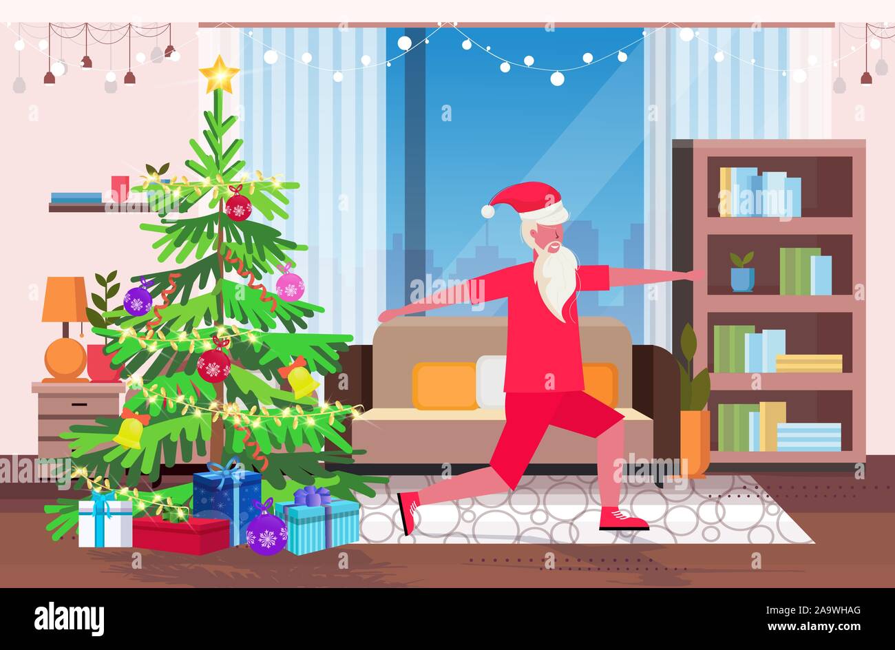 santa claus doing squats exercises bearded man training workout healthy ...