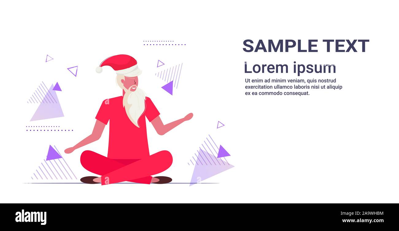 santa claus sitting lotus pose doing stretching exercises bearded man ...