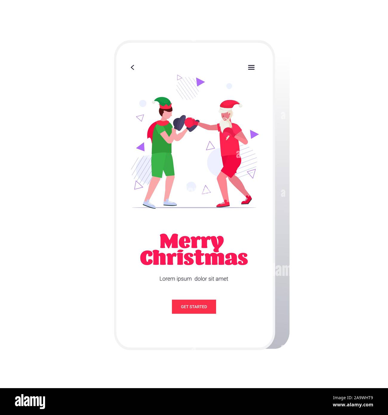 santa claus boxer practicing boxing exercises with elf helper workout ...