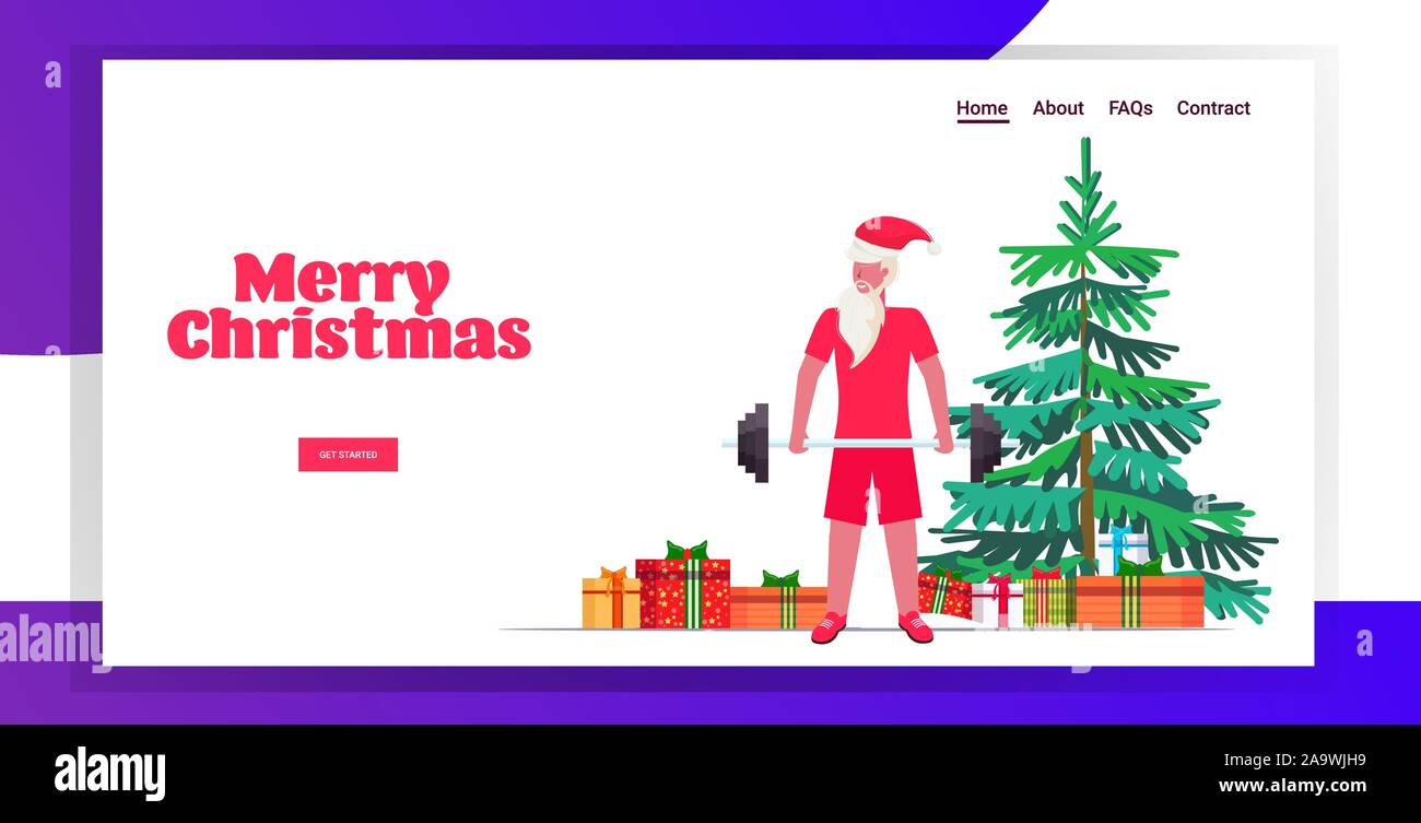 santa claus lifting barbell bearded man training workout healthy ...