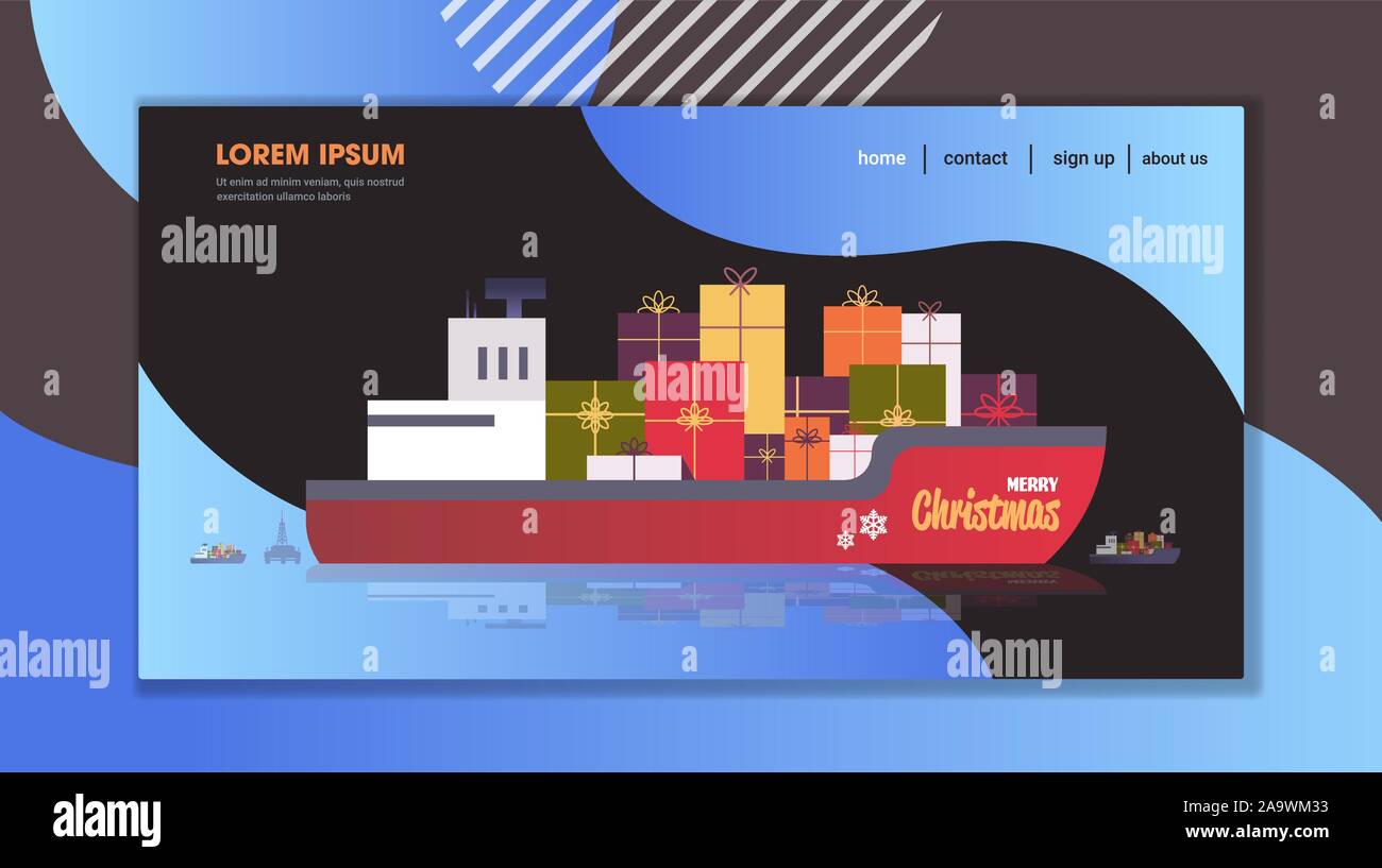 container cargo ship with gift present boxes logistic transportation ...
