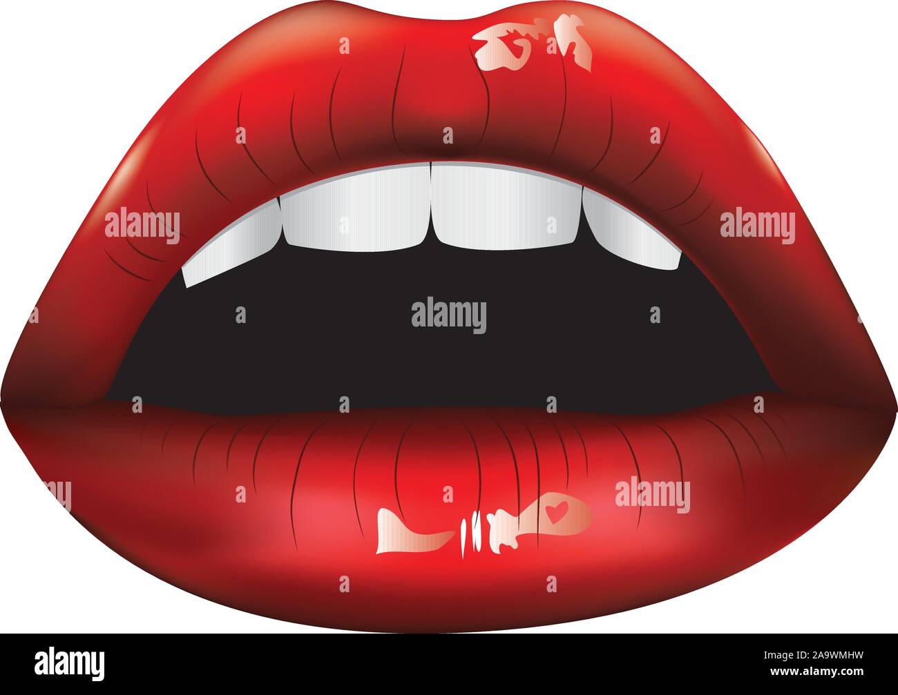 Shiny beautiful female lips of red color and white teeth Stock Vector ...
