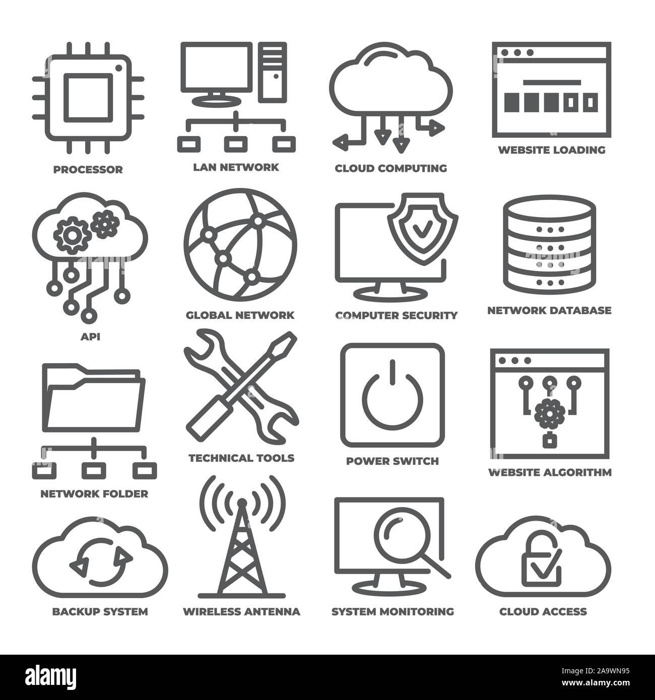 Technology line icons set on white background Stock Vector Image & Art ...