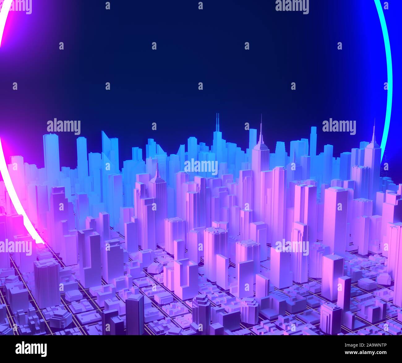 Futuristic skyscrapers. The flow of digital data. City of the future ...