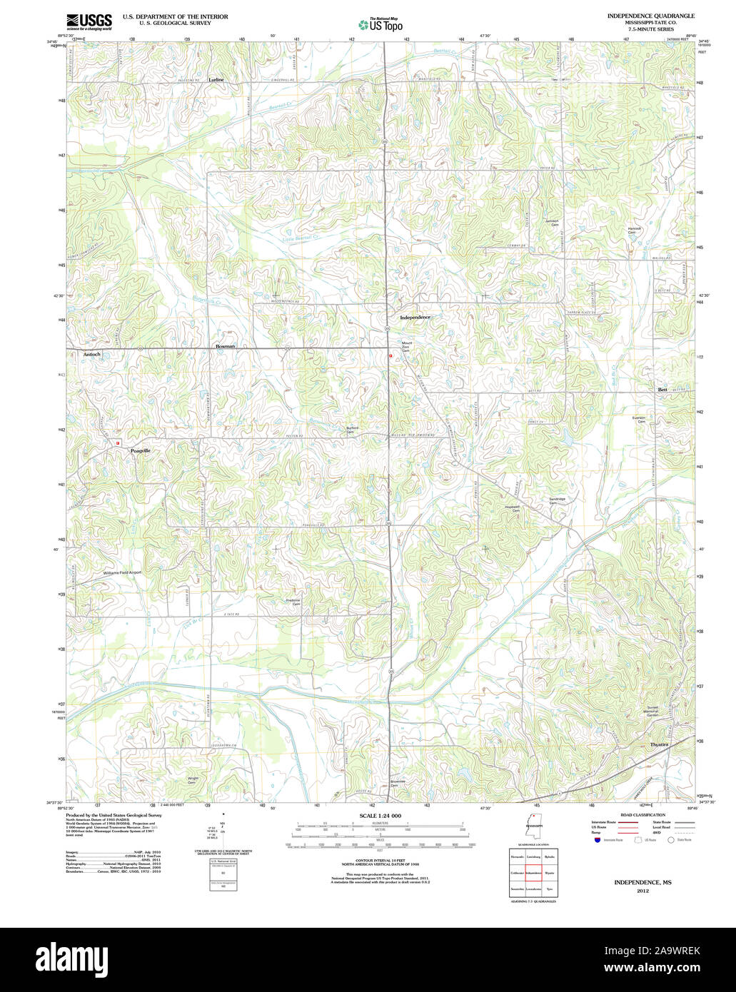 USGS TOPO Map Mississippi MS Independence 20120321 TM Restoration Stock ...