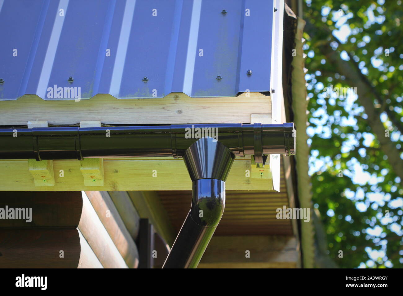 Rain Gutter Pipeline System Installation. Roofing Construction. Rain ...