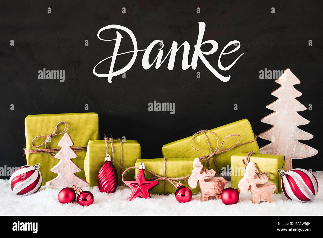 Snow, Gift, Tree, Ball, Danke Means Thank You Stock Photo - Alamy