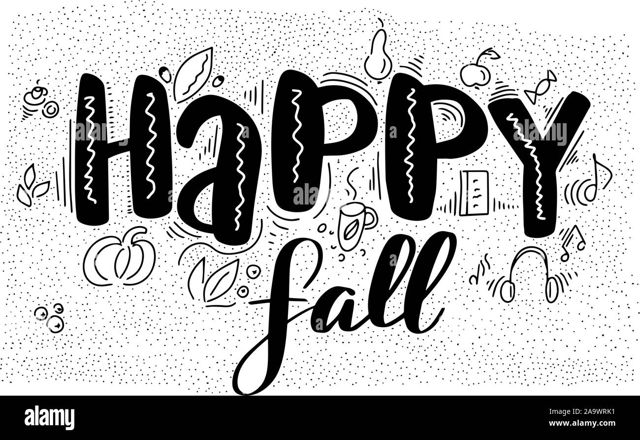 Happy Fall Clip Art Black And White