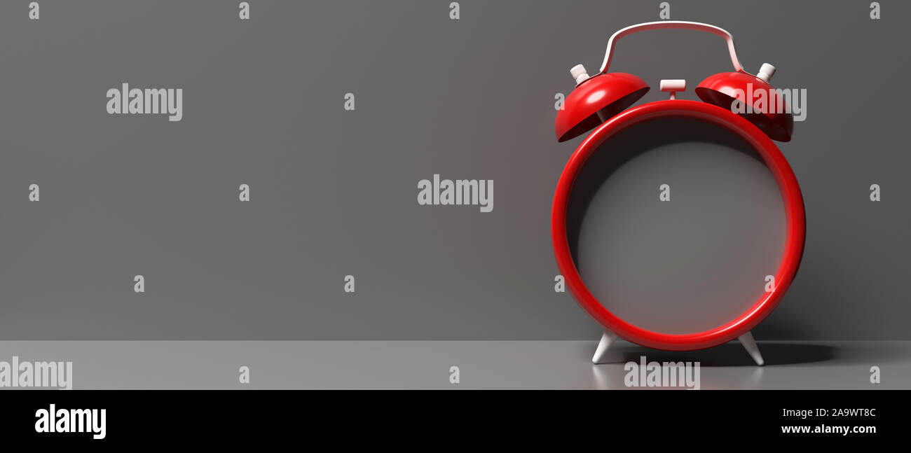 Vintage alarm clock red color no time against gray background, Round ...
