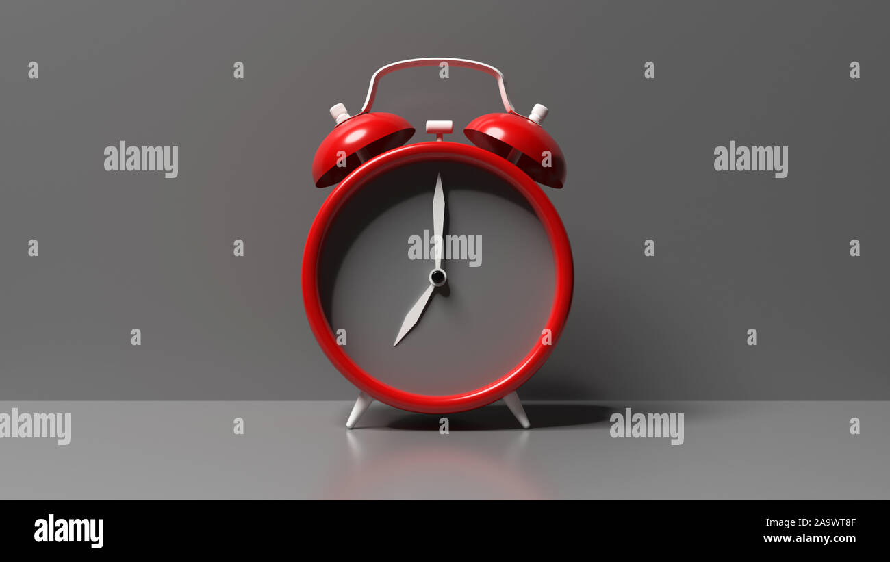 Retro vintage alarm clock red color minimal style against gray ...