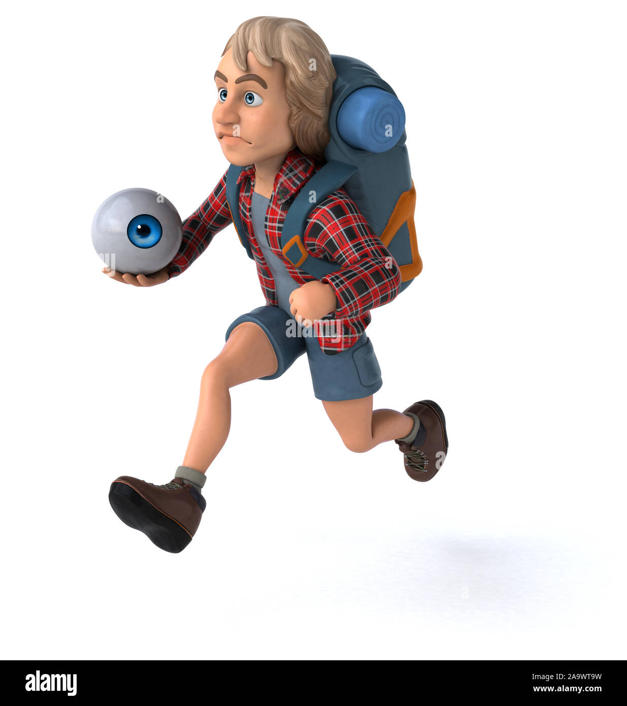 Fun backpacker cartoon guy Stock Photo - Alamy