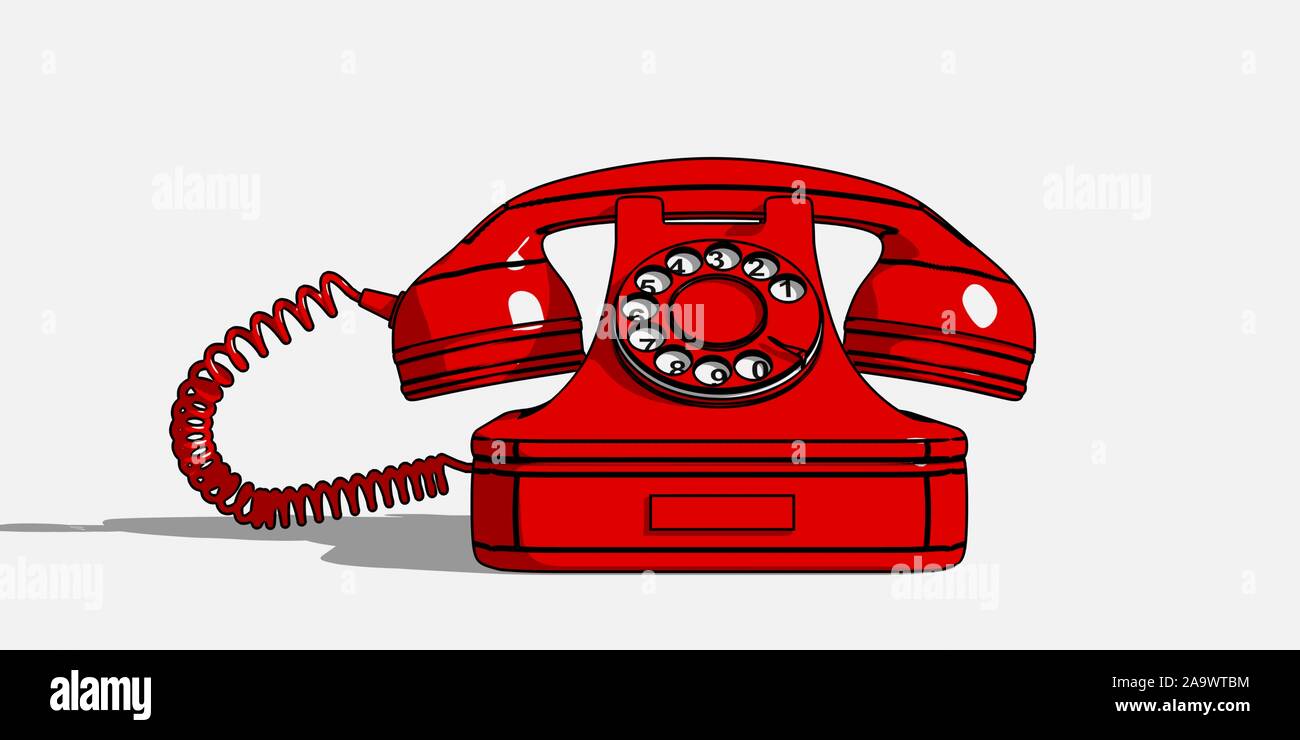 Retro vintage telephone isolated on white background, pop art, cartoon ...
