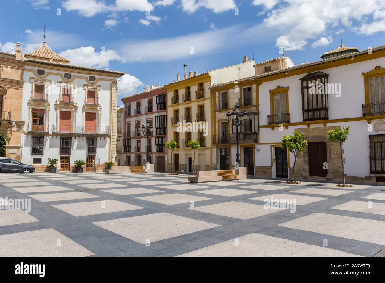 Plaza Espana square in the historic center of Lorca, Spain Stock Photo ...