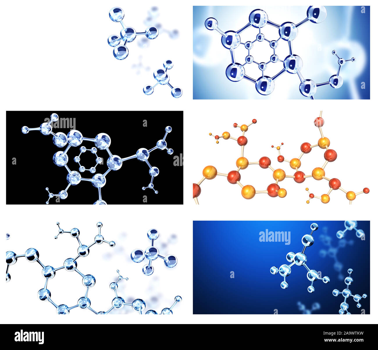 Set of vertical or horizontal banners with models of abstract molecular ...