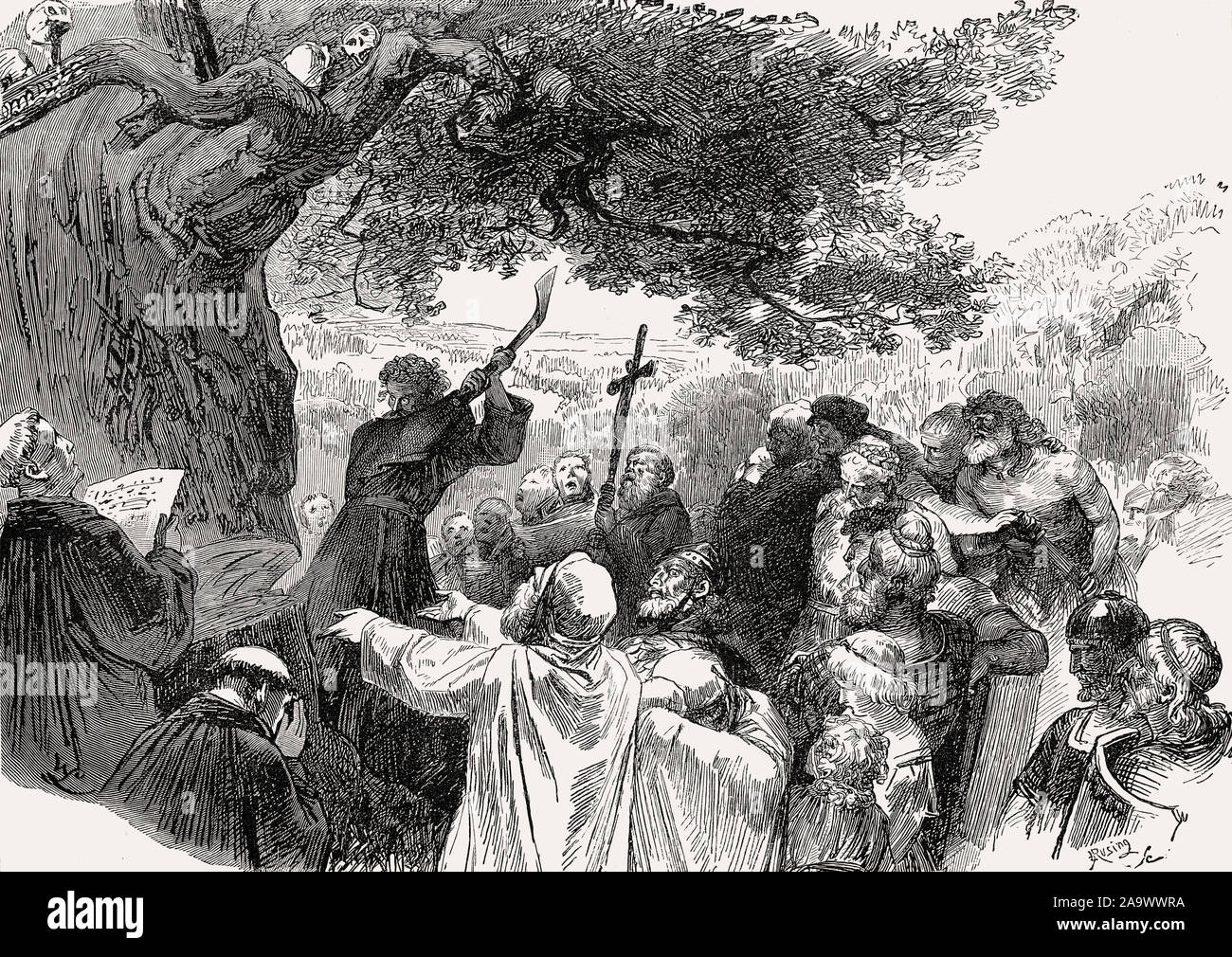 Saint Boniface felling Donar's Oak, 8th century Stock Photo - Alamy
