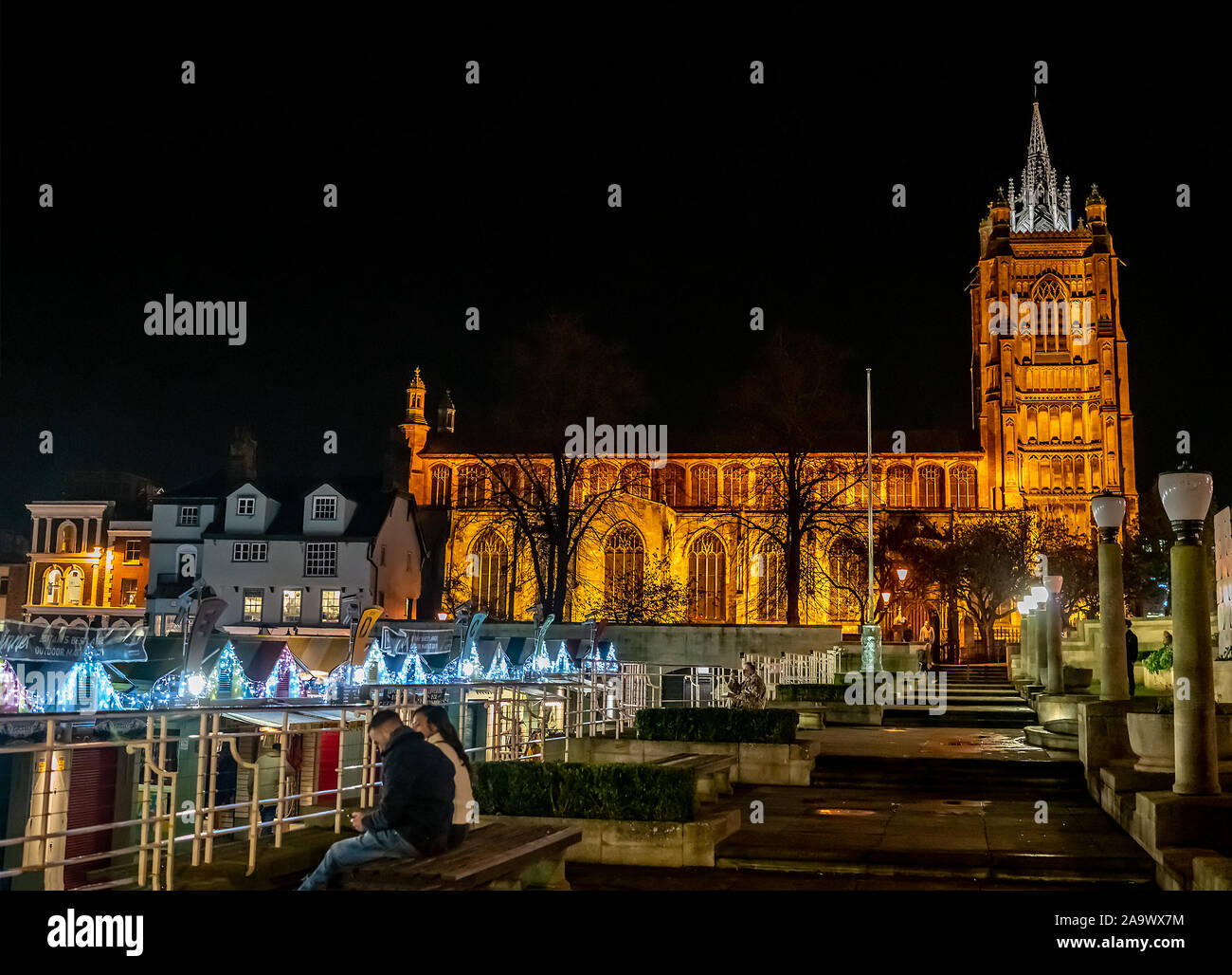 The Church of St Peter Mancroft illuminated by bright spot lights and ...