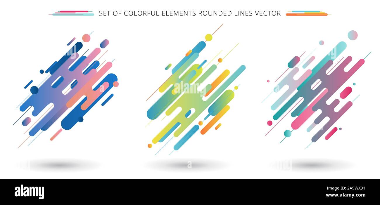 Set of colorful rounded lines shapes in diagonal rhythm dynamic ...