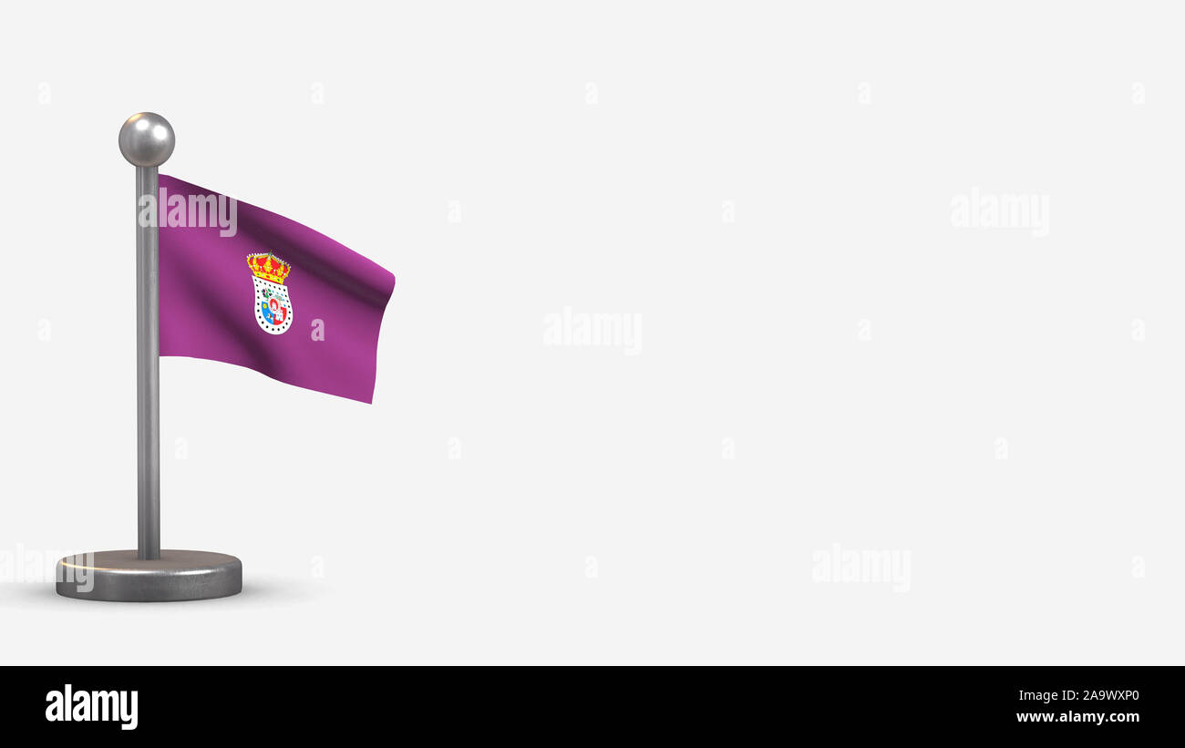 Soria 3D waving flag illustration on a tiny metal flagpole. Isolated on ...
