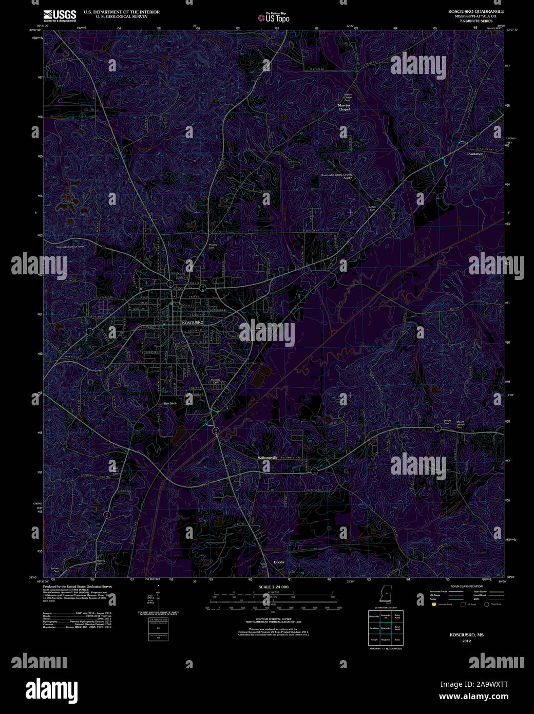 Map of kosciusko mississippi hi-res stock photography and images - Alamy