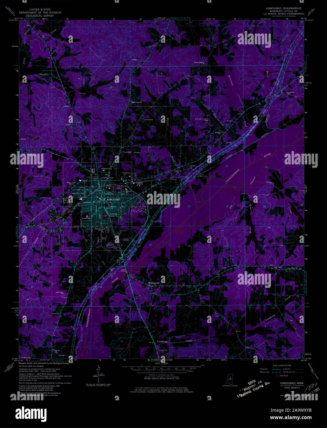 Map of kosciusko mississippi hi-res stock photography and images - Alamy