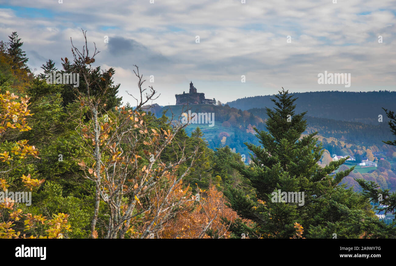 View to the rocher de Dabo in the Vosges mountains in france Stock ...