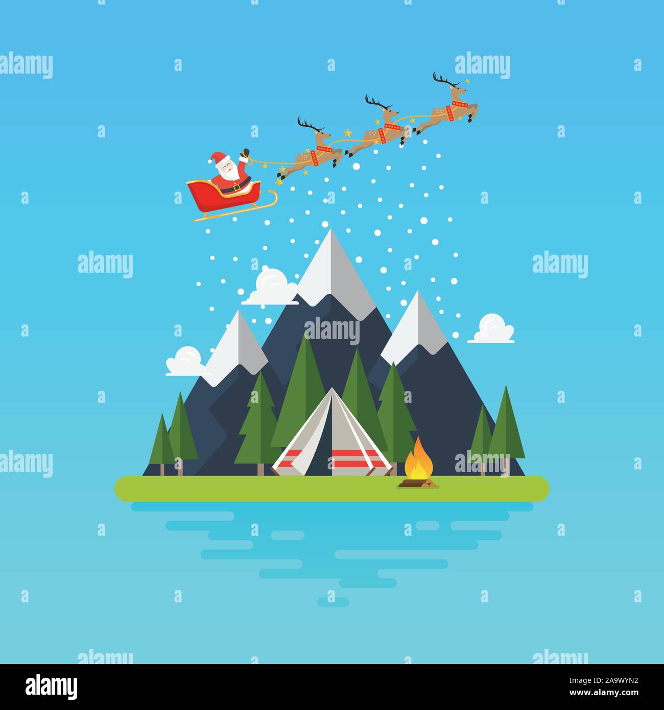 Santa sleigh with landscape. Vector illustration Stock Vector Image ...