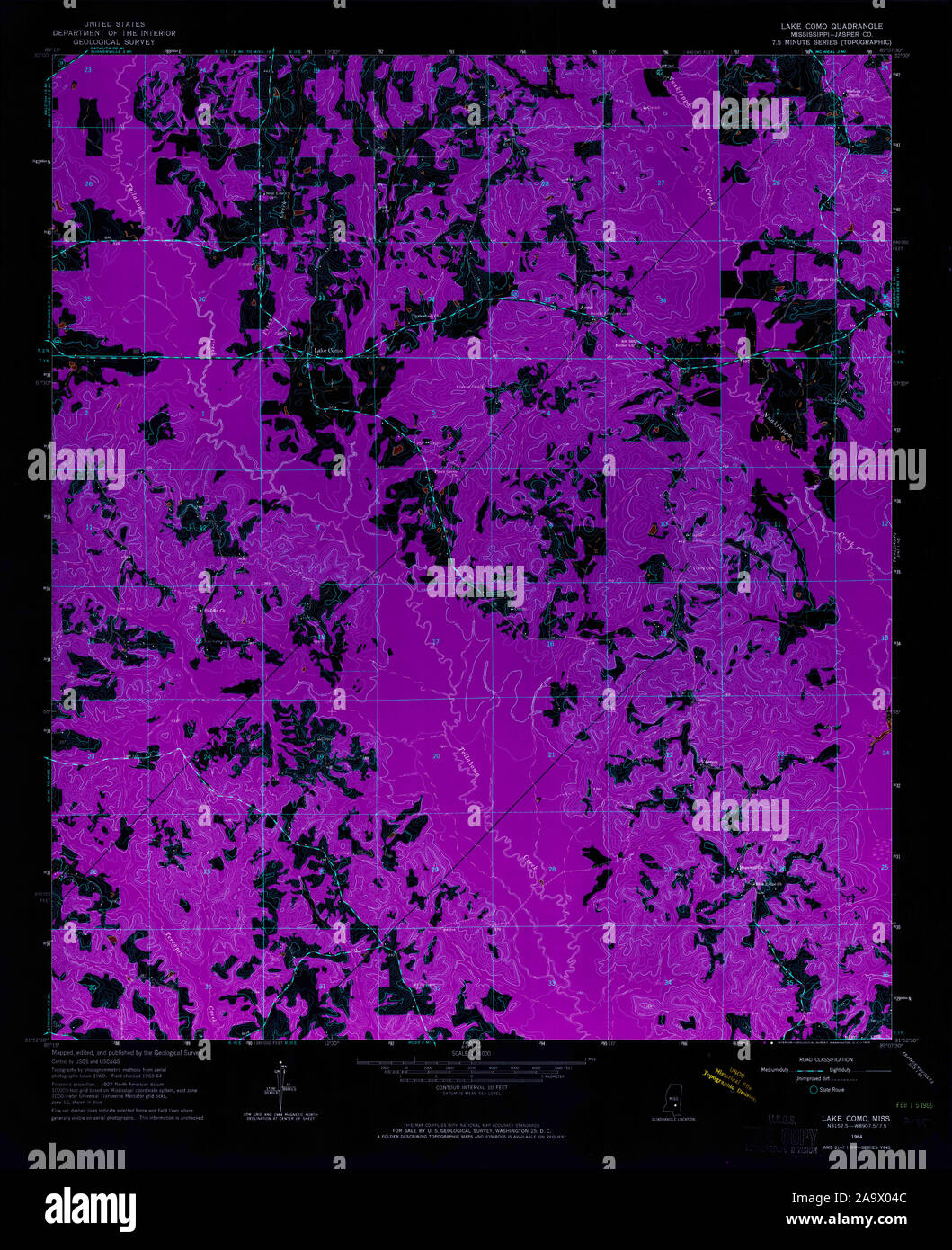 USGS TOPO Map Mississippi MS Lake Como 335940 1964 24000 Inverted ...