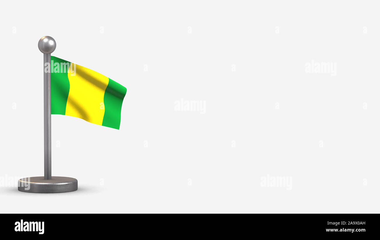 El Oro 3D waving flag illustration on a tiny metal flagpole. Isolated ...